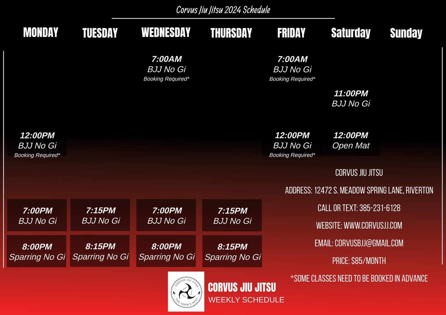 Schedule – Corvus Jiu Jitsu